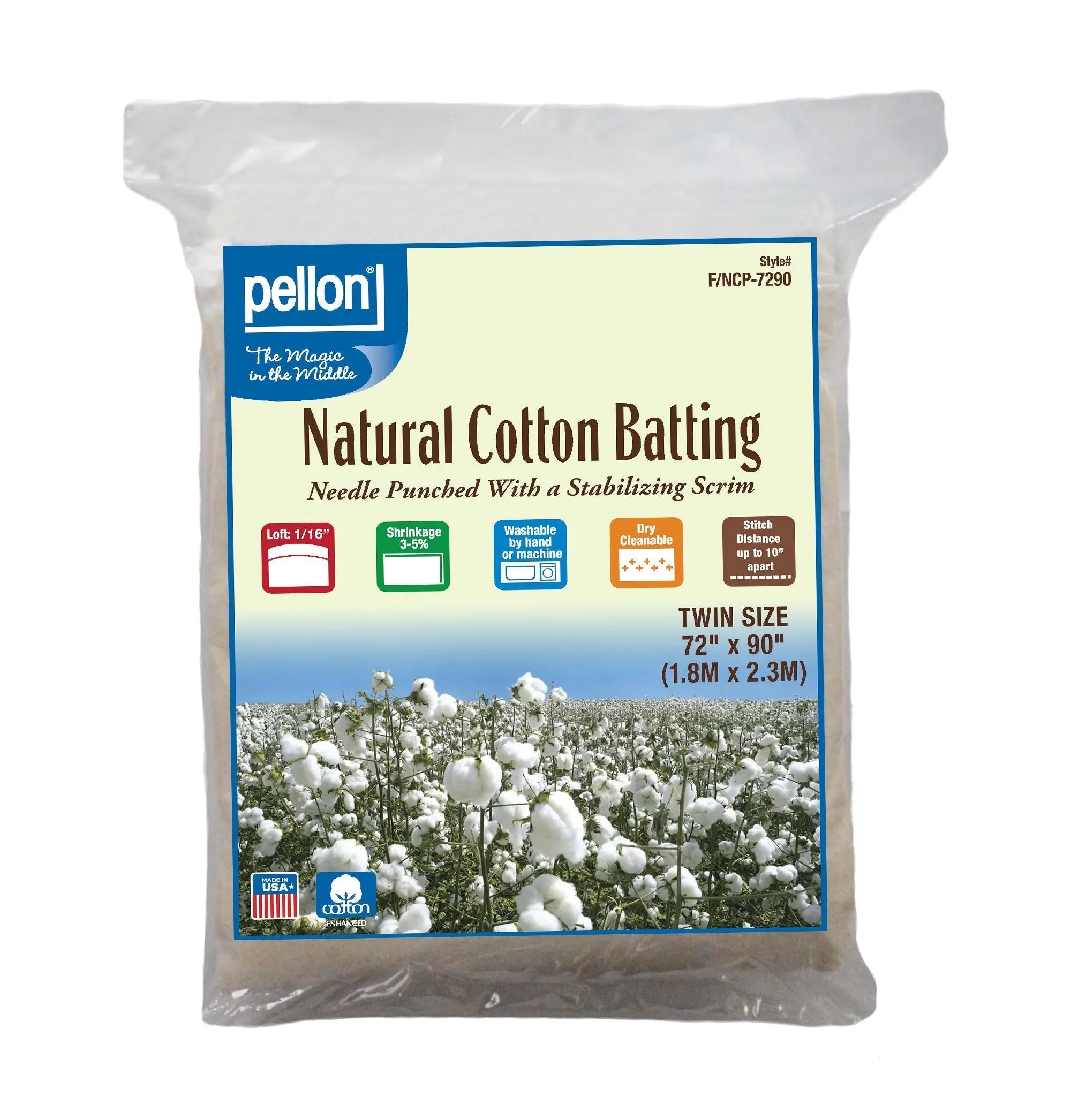 Pellon® Natural Cotton Batting With Scrim 72" x 90" Twin Size Package ...